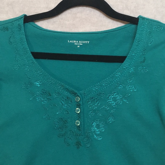 Laura Scott | Tops | Laura Scott Embroidered Front Henley Style 0 Comfy ...